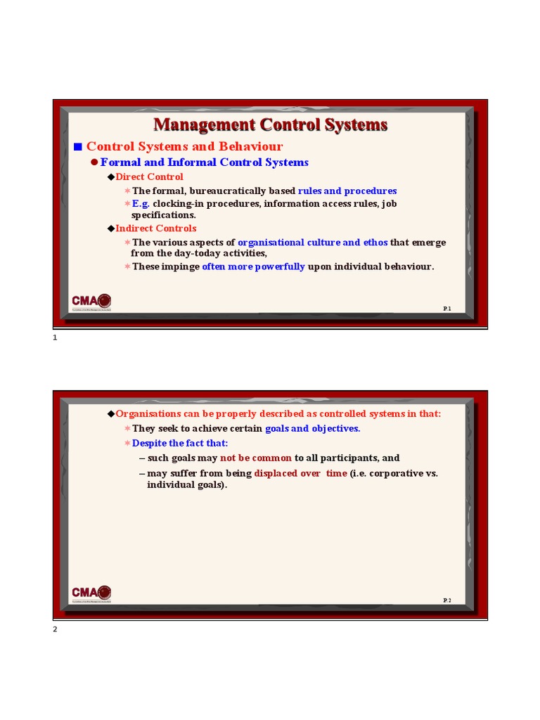 Topic 1 - Slides - Management Control System | PDF | Goal | Long Run ...