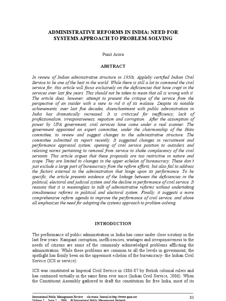 Administrative Reforms in India | PDF | Public Administration | Civil ...