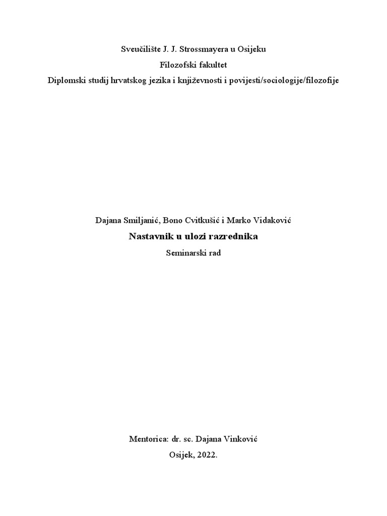 Nastavnik U Ulozi Razrednika | PDF