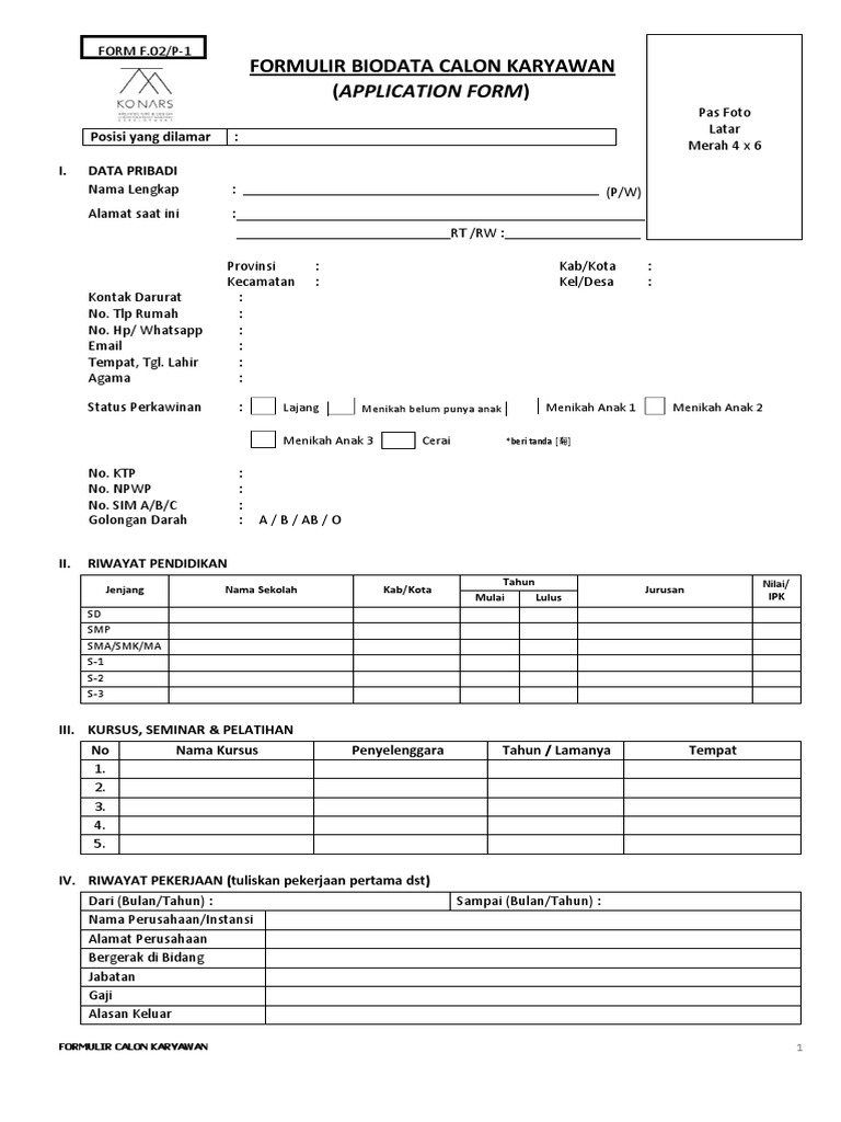 F.02 - Form Calon Karyawan | PDF