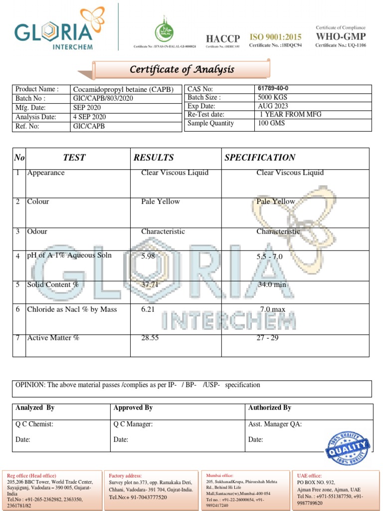 Cocamidopropyl Betaine Capb | PDF | Chemistry | Physical Sciences