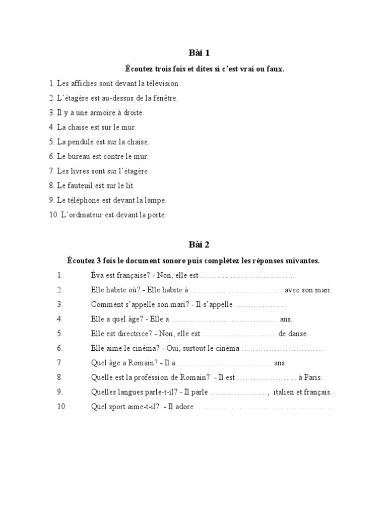 Exercices d'écoute en français A1 | PDF | Nourritures | Nourriture et ...