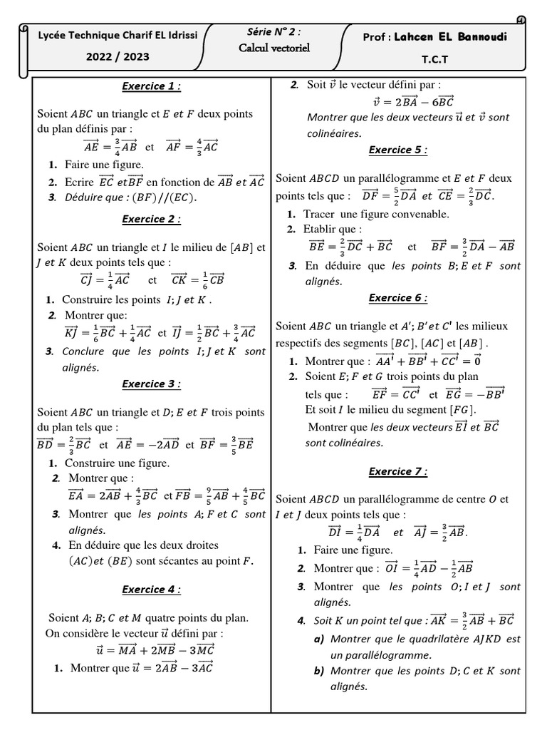 Exercices de calcul vectoriel | PDF | Triangle | Droite (mathématiques)