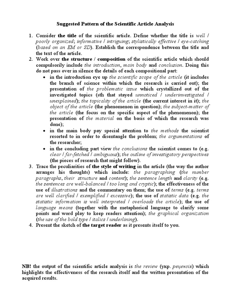 Suggested Pattern For The Scientific Article Analysis | PDF | Human ...