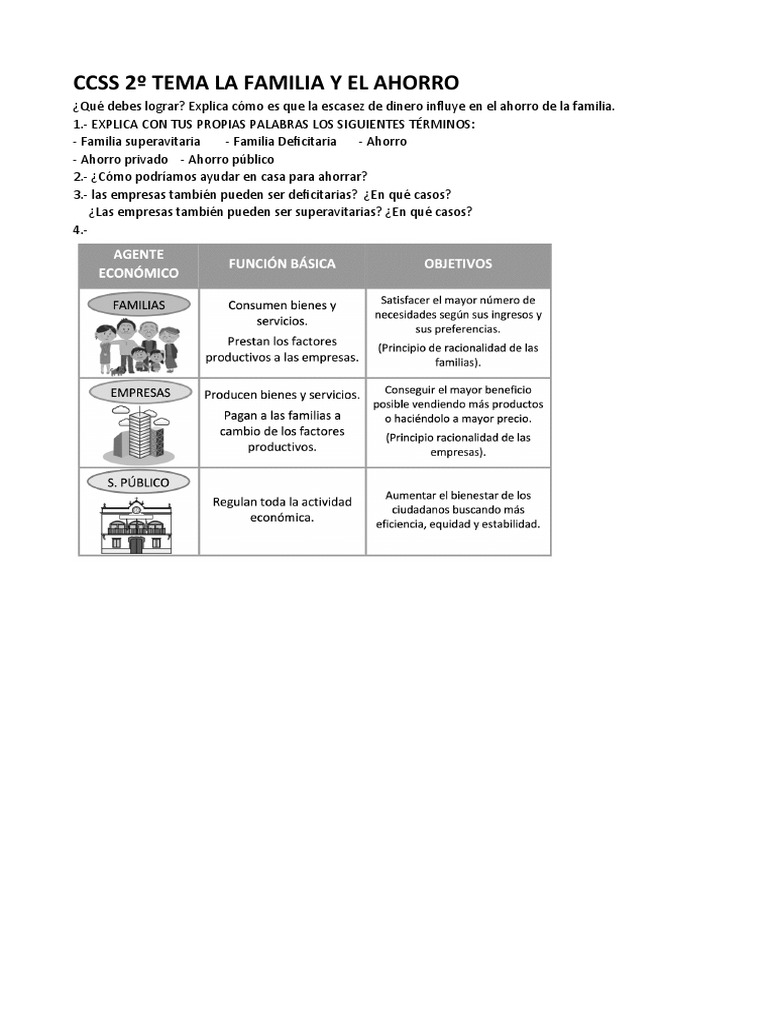 CCSS 2º TEMA LA FAMILIA Y EL AHORRO Solo | PDF | Ciencias sociales