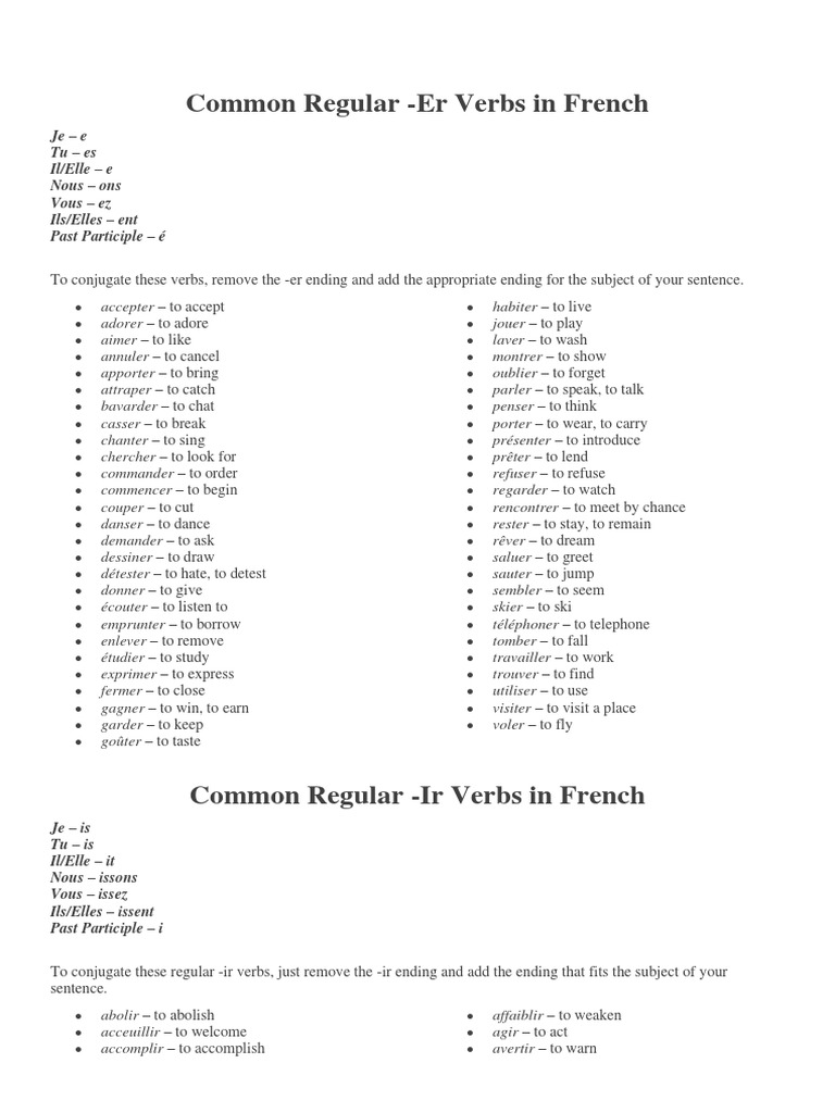 French Regular Verbs | PDF | Grammatical Conjugation | Syntax