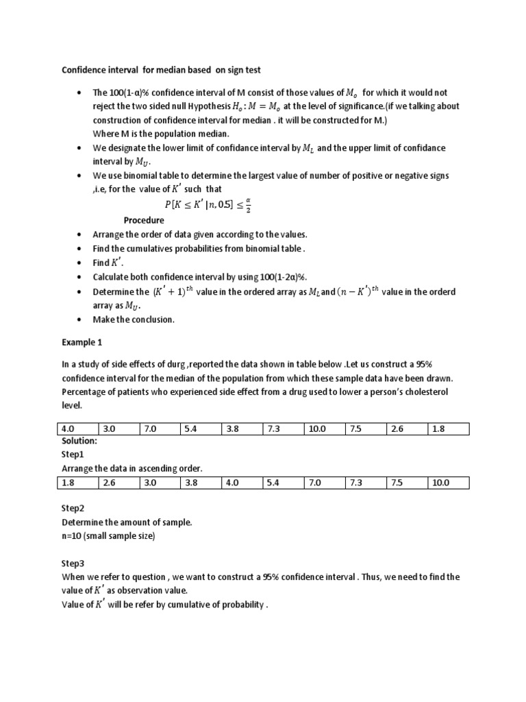 CI For Sign Test | PDF | Confidence Interval | Inductive Reasoning