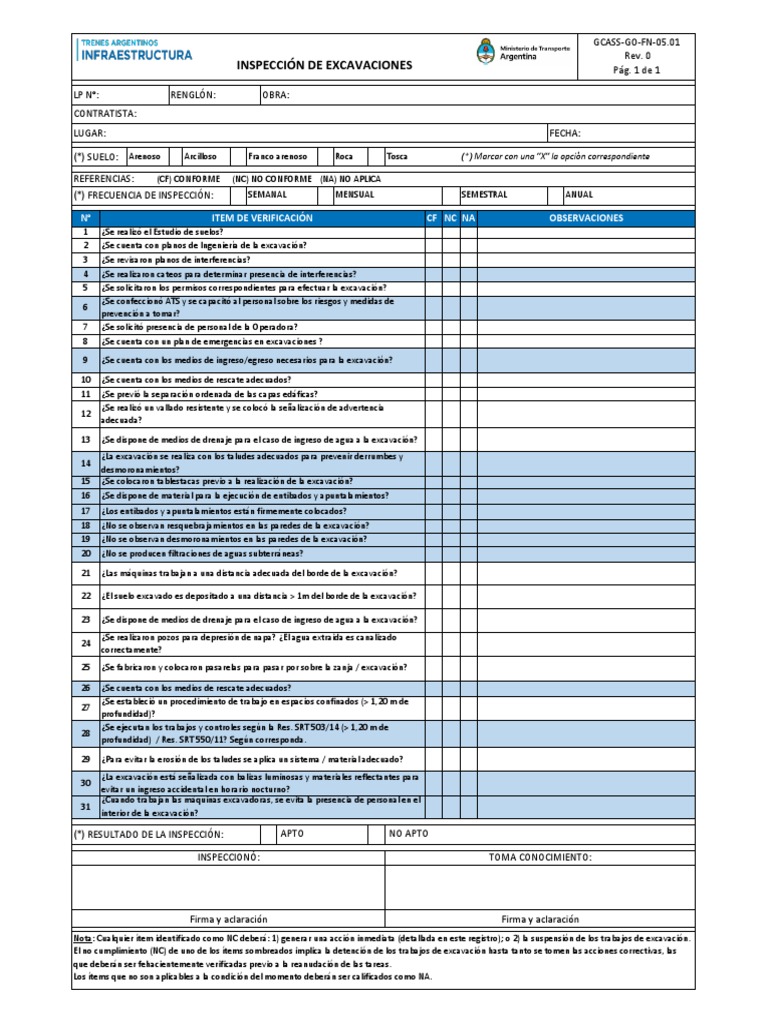 GCASS-GO-FN-05.01 Inspección Excavaciones Rev.0 | PDF