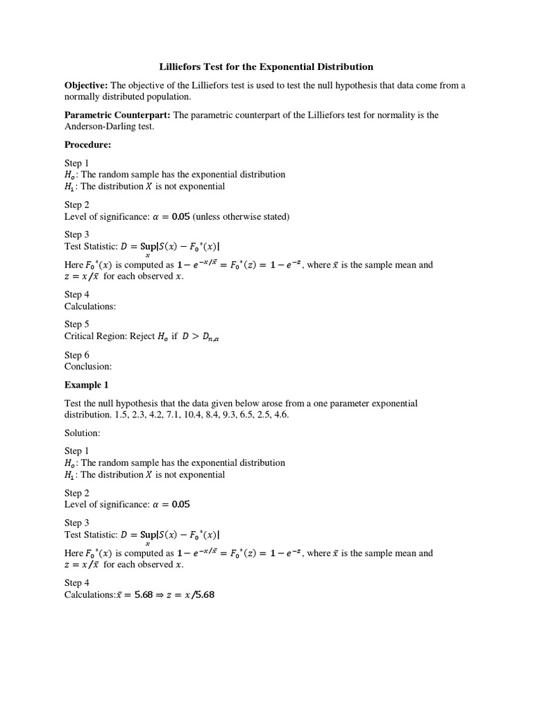 Lilliefors Test For The Exponential Distribution | PDF | Statistical ...