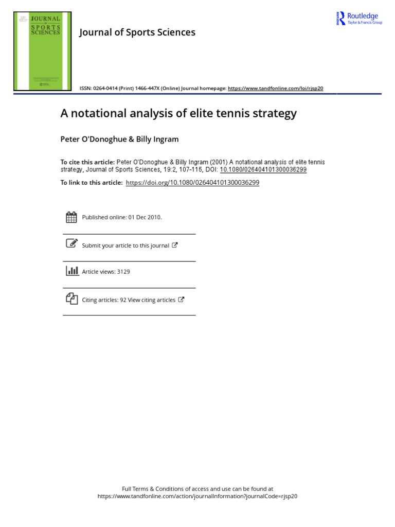 O'Donoghue & Ingram. Notational Analysis Strategy | PDF | Sports