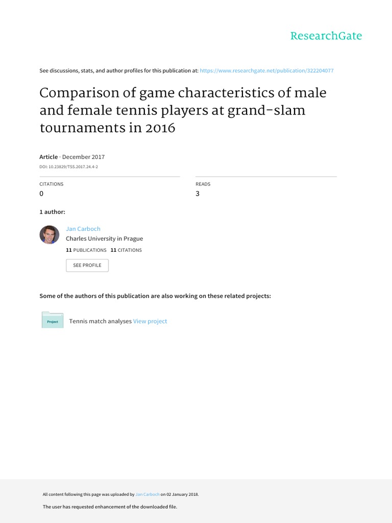 Carboch. Comparison of Game Characteristics of Male and Female Tennis Players at Grand-Slam ...