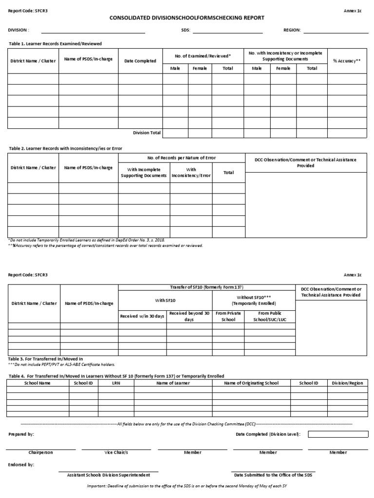 Consolidated Division School Forms Checking Report | PDF