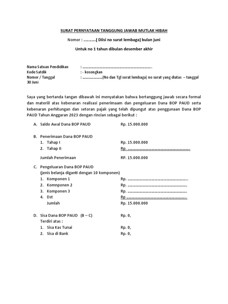 SPTJM Bop Paud 2023 | PDF