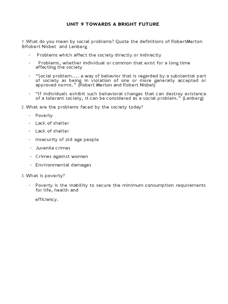 Unit 9 Towards A Bright Future | PDF | Poverty | Poverty & Homelessness