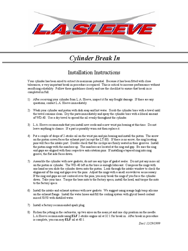 Cylinder Break-In Guide | PDF | Piston | Cylinder (Engine)