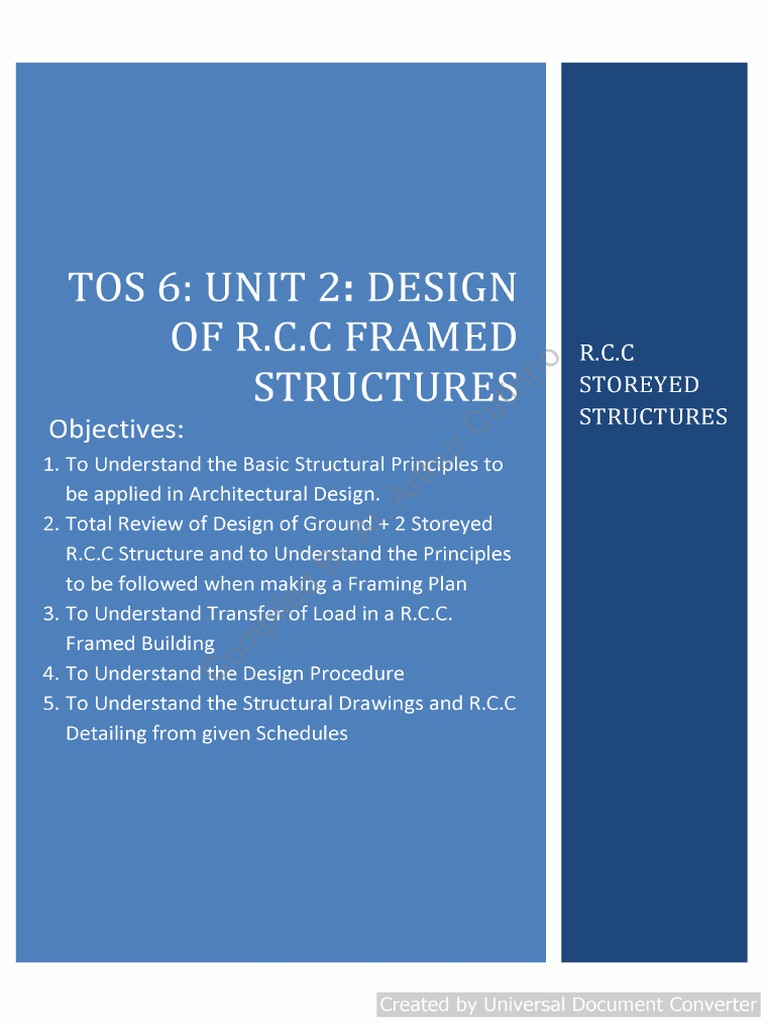 Tos 6 Unit 2 Design Of R C C Framed Structures Pdf