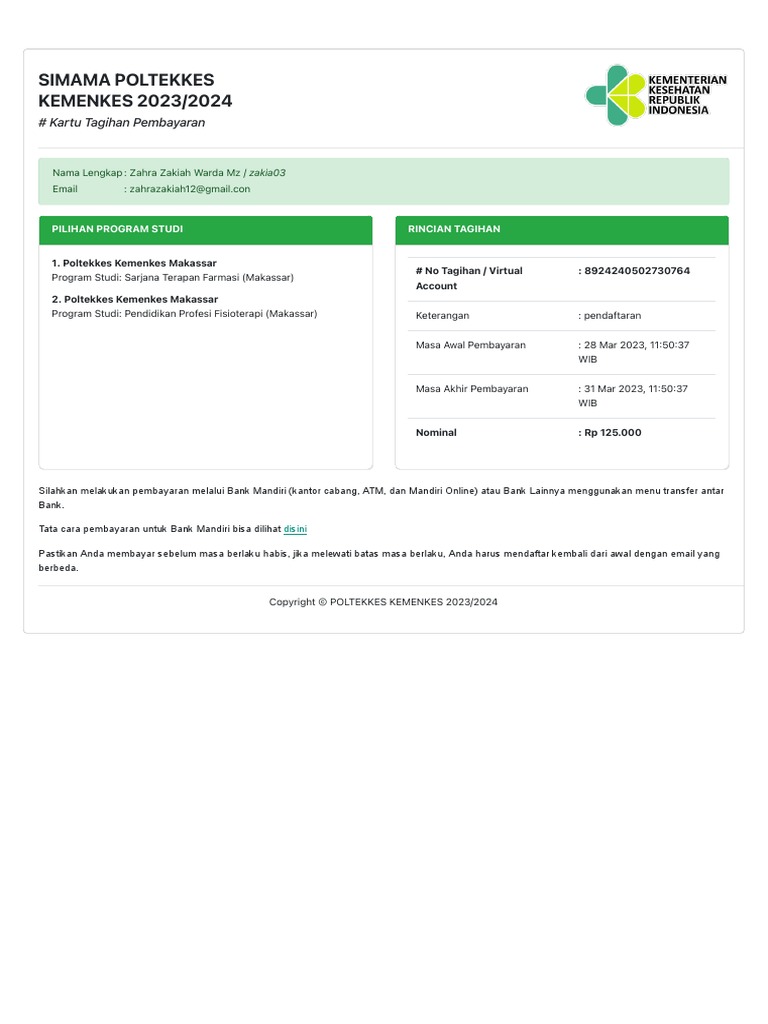 Cetak Tagihan Pembayaran | PDF