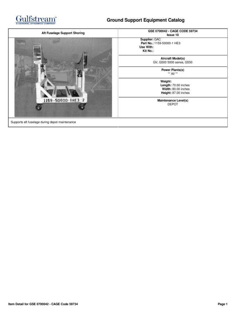Ground Support Equipment Catalog: GV, G500 5000 Series, G550 All | PDF
