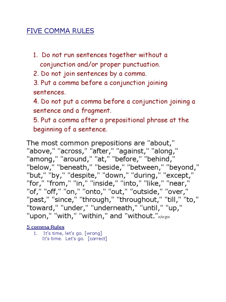 Five Comma Rules for Correct Usage | PDF | Philosophy | Language Arts ...