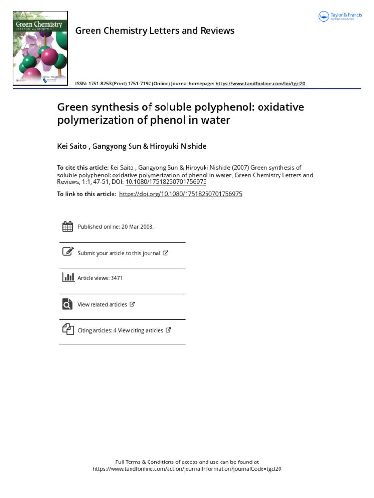 Green Synthesis of Soluble Polyphenol Oxidative Polymerization of ...