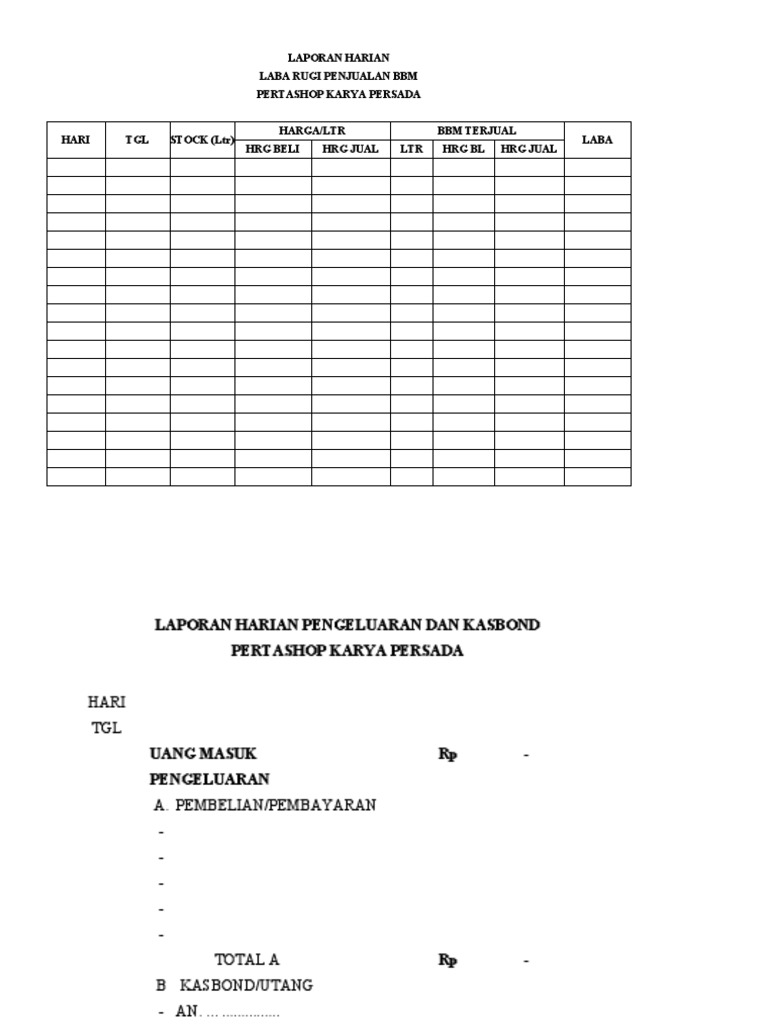 Format MONITORING KEUANGAN Pertashop | PDF