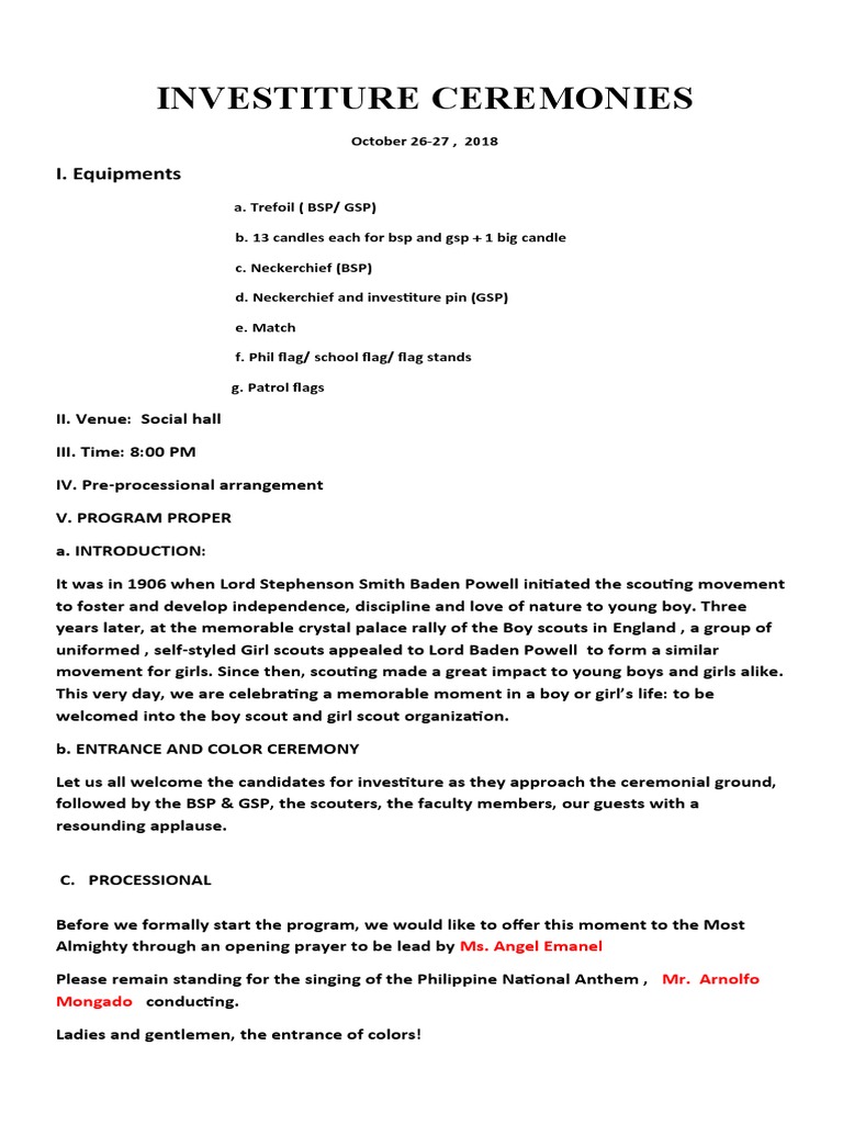 Investiture Ceremonies | PDF | Scouting | Youth Movements