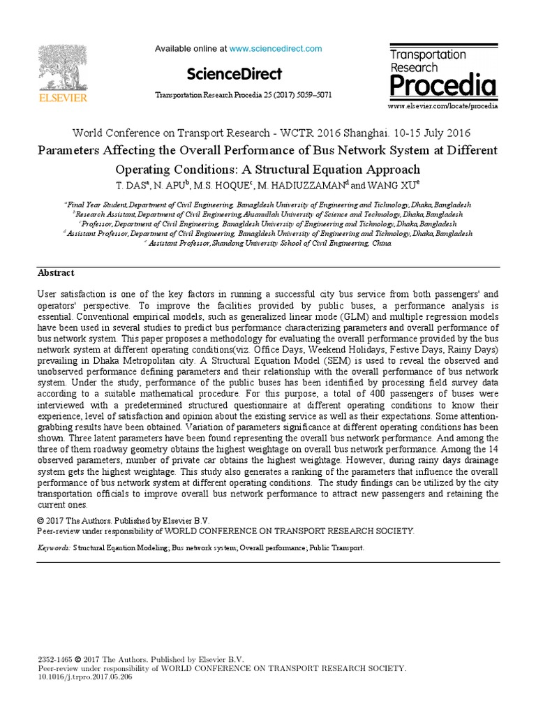 Parameters Affecting The Overall Performance Of Bus Network System