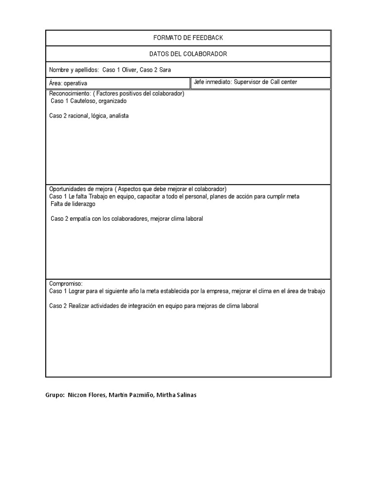 Formato de Feedback Laboral Efectivo | PDF