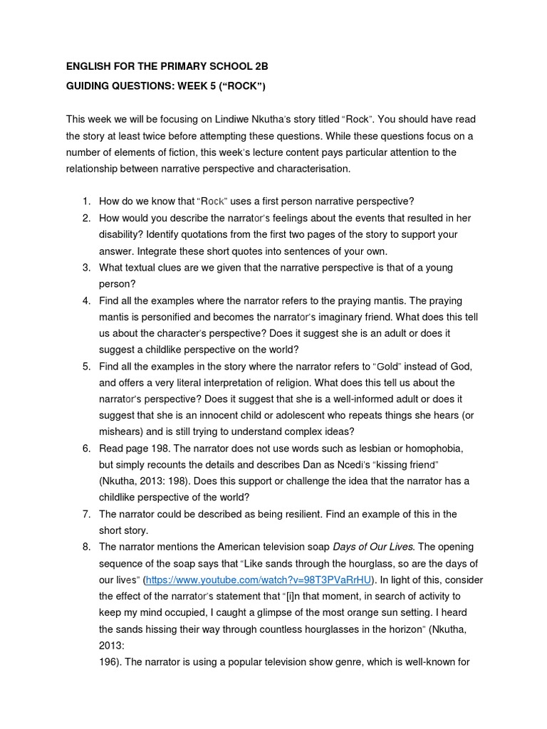 Week 5 Guiding Questions | PDF | Narration | Narrative
