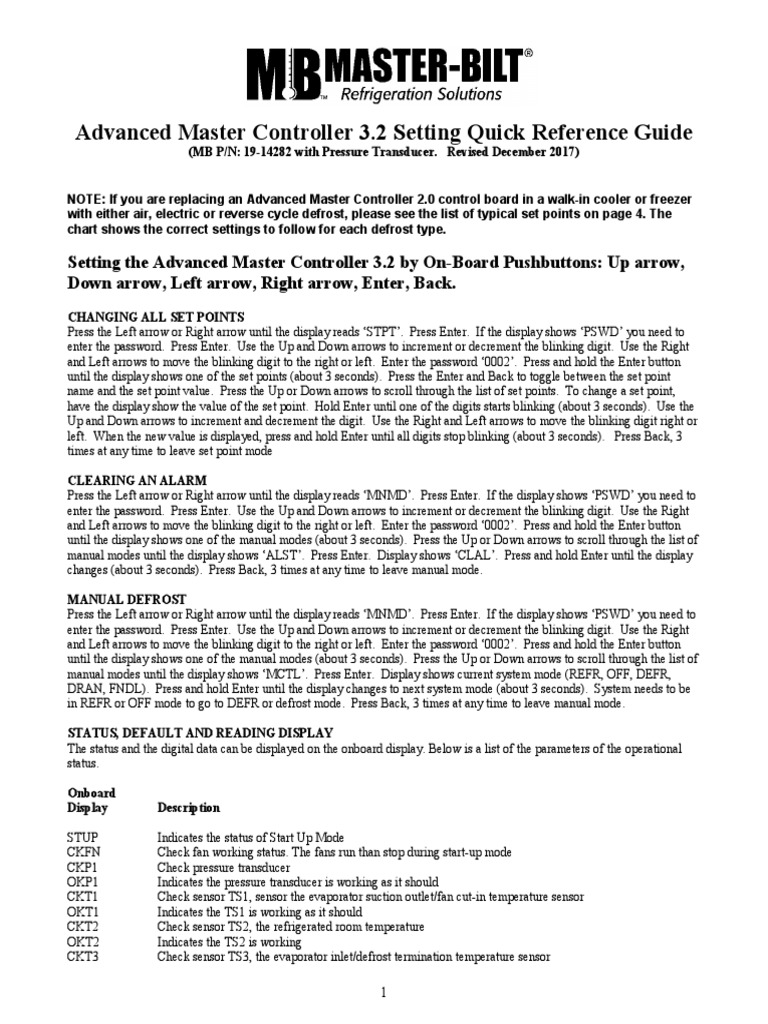 Master Controller Version 3.2 Quick Reference Guide | PDF | Electrical ...