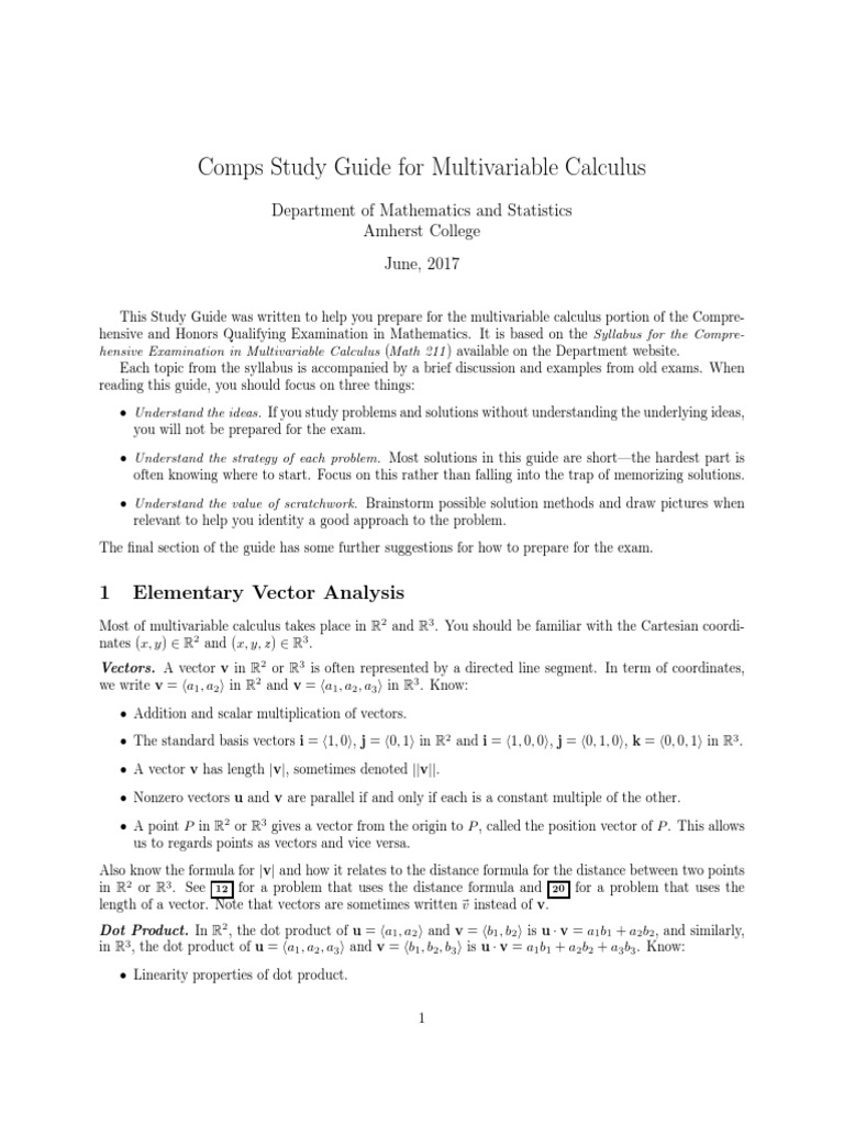 Multivariable Calculus Exam Prep | PDF | Derivative | Euclidean Vector