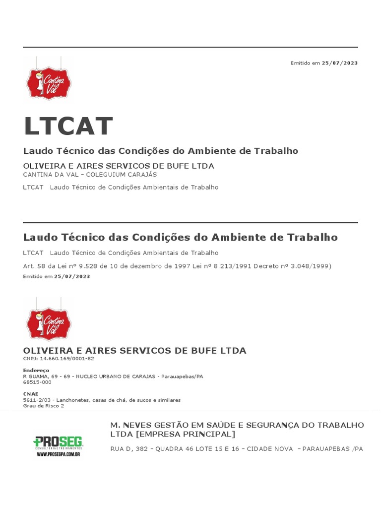 Ltcat: Laudo Técnico Das Condições Do Ambiente de Trabalho | PDF ...