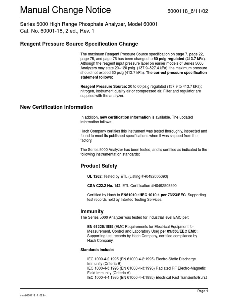 Series 5000 High Range Phosphate Analyzer, Model 60001 | PDF ...