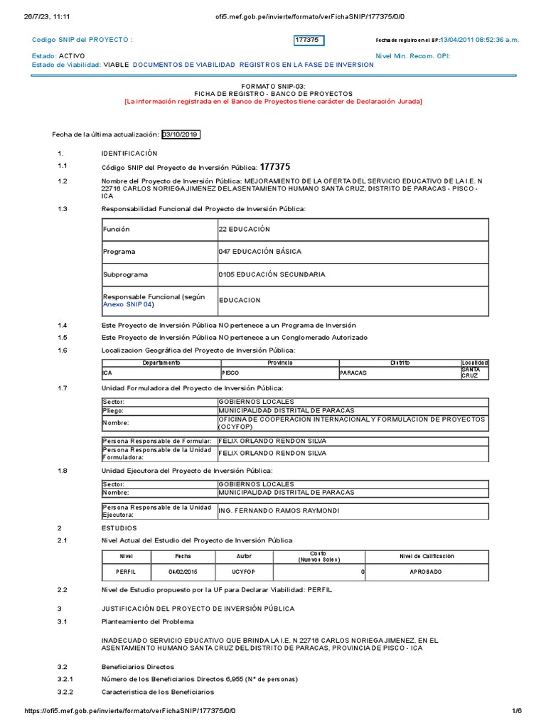 Ficha Snip 177375 | PDF | Laboratorios