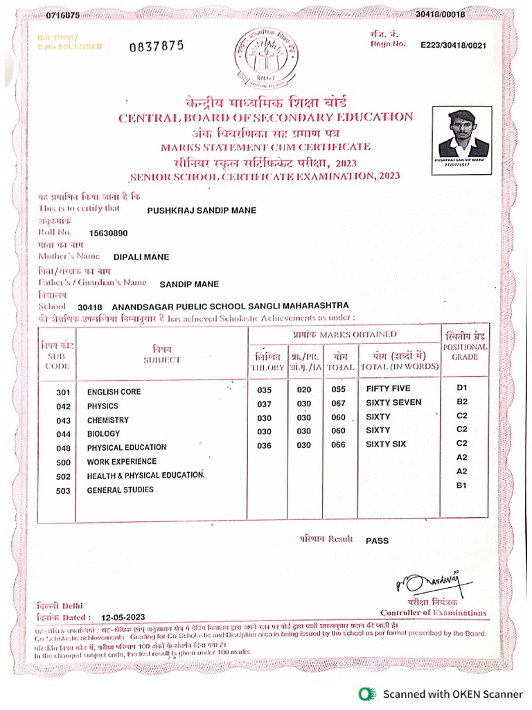 Marksheet Pushkraj - 1 | PDF