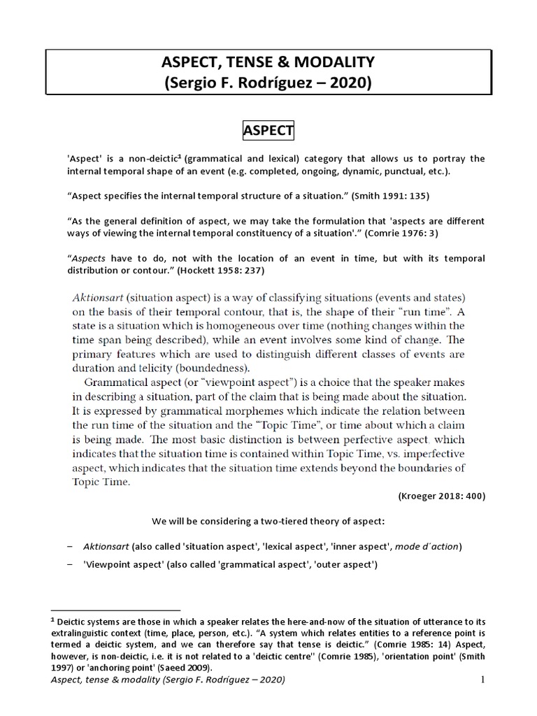 Aspect, Tense & Modality (2020) | PDF | Grammatical Tense | Grammar