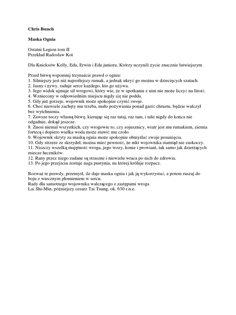 Chris Bunch - Ostatni Legion 2. Maska Ognia | PDF