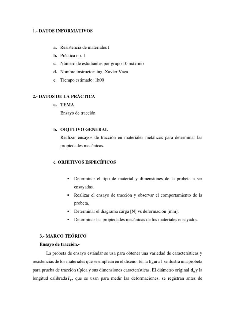 Guia de Practica 1 Ensayo de Traccion | PDF | Ingeniería de Edificación | Ciencias fisicas