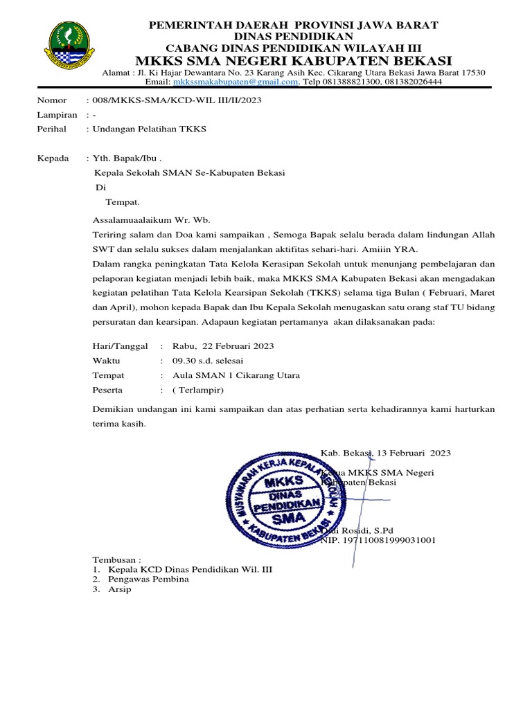 Undangan Kegiatan TKKS 2023 | PDF