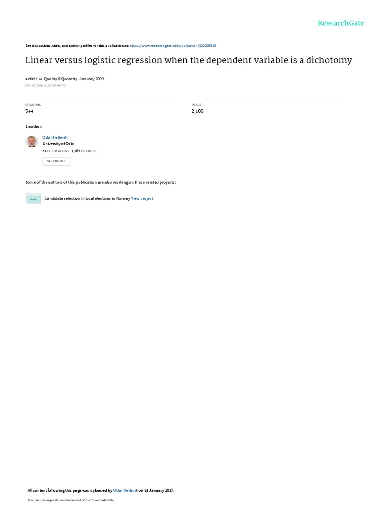 Linear Versus Logistic Regression When The Depende | PDF | Regression ...