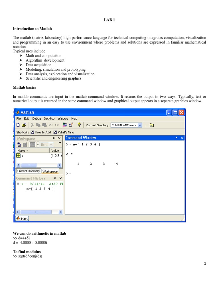 Lab 1 Introduction To Matlab | PDF