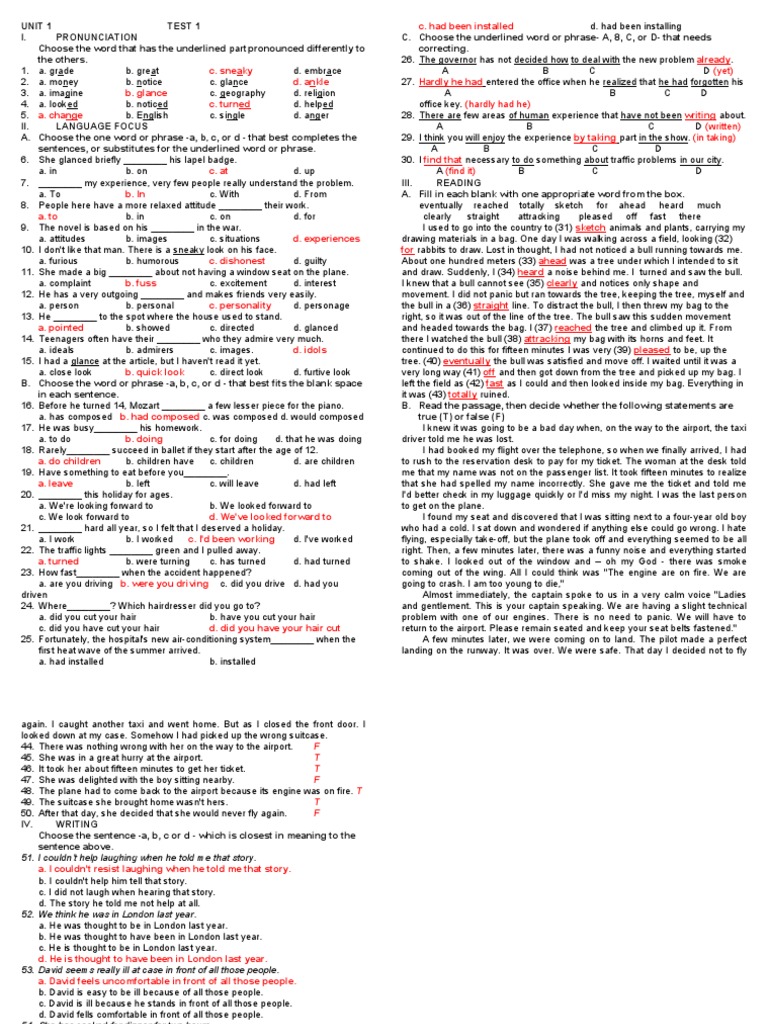 Unit 2 - BT MLH 11 - Test 1 - Key | PDF