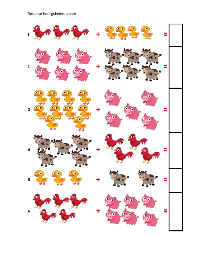 Sumas Animales Granja 2 JUEGOS | PDF