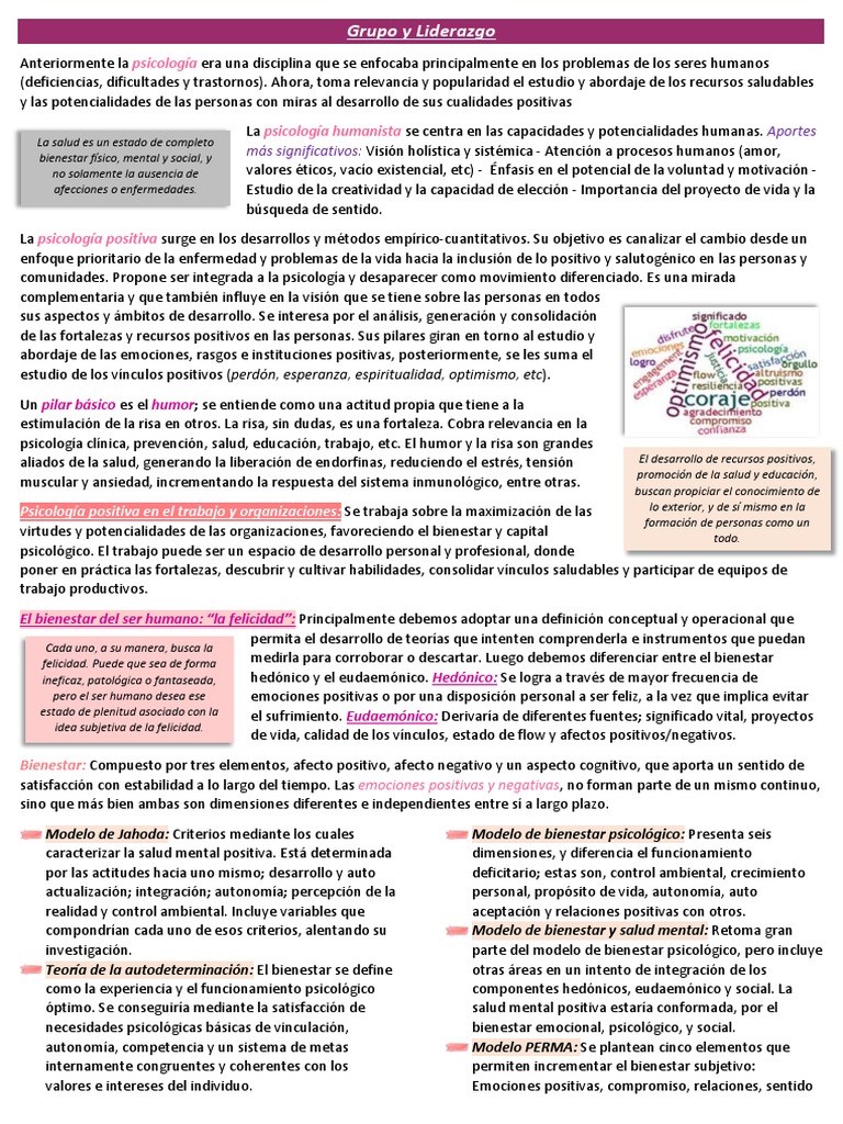Grupo y Liderazgo - Resumen (M1 Y M2) | PDF | Bienestar | Sicología Grupo y Liderazgo - Resumen (M1 Y M2) | PDF | Bienestar | Sicología