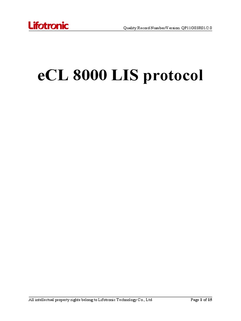 eCL8000 LIS Protocol A0 | PDF | Transmission Control Protocol | Port ...