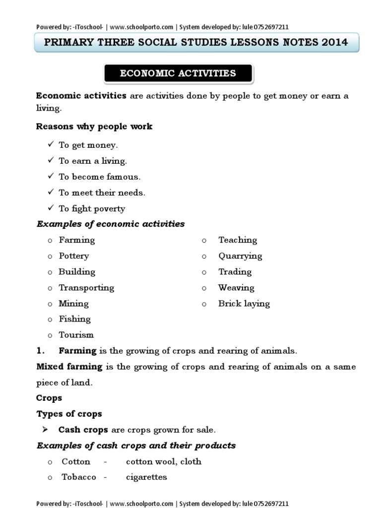 Economic Activities in Primary Three SST | PDF | Fish | Crops