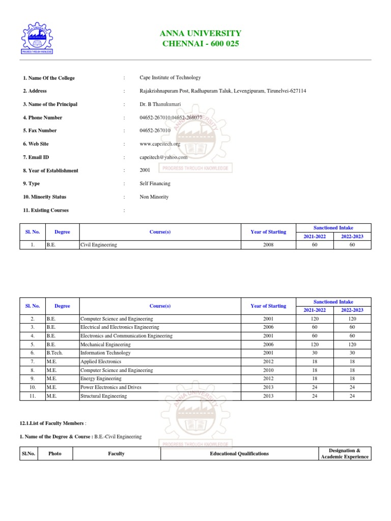 Cape Institute of Technology | PDF