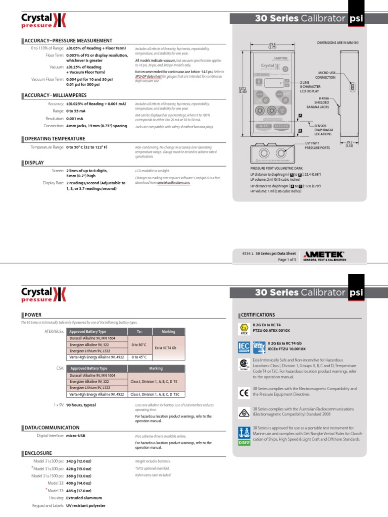 4534 30 Series-PSI Data Sheet | PDF | Pressure | Physical Sciences