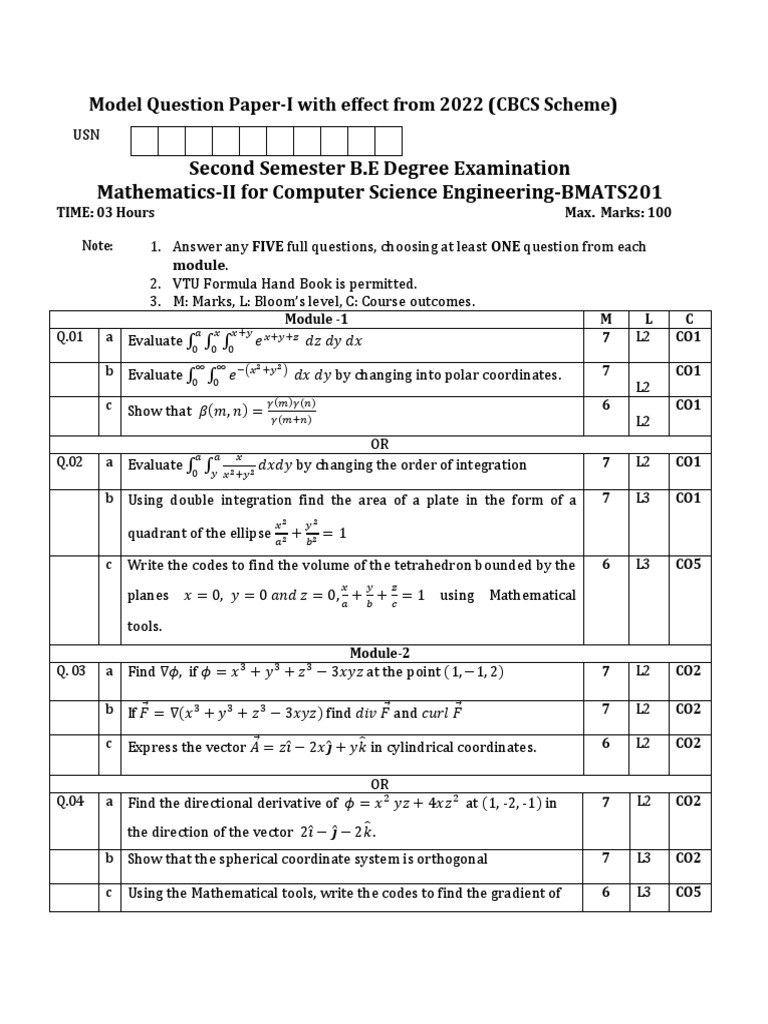 Model - qp01 - Bmats201 For Computer Science Stream | PDF | Vector ...
