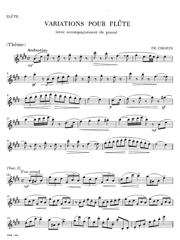 Chopin Variations Pour Flute Score Part PWM | PDF